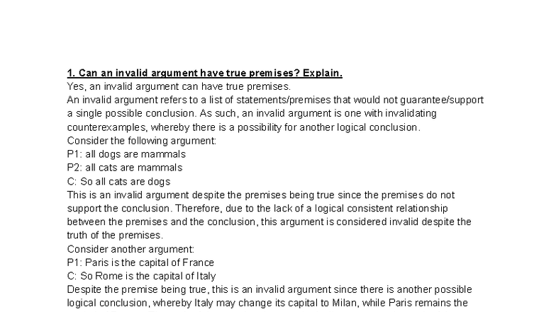 PHIL1012 Midterm Practice: Invalid Arguments & True Premises - Studocu