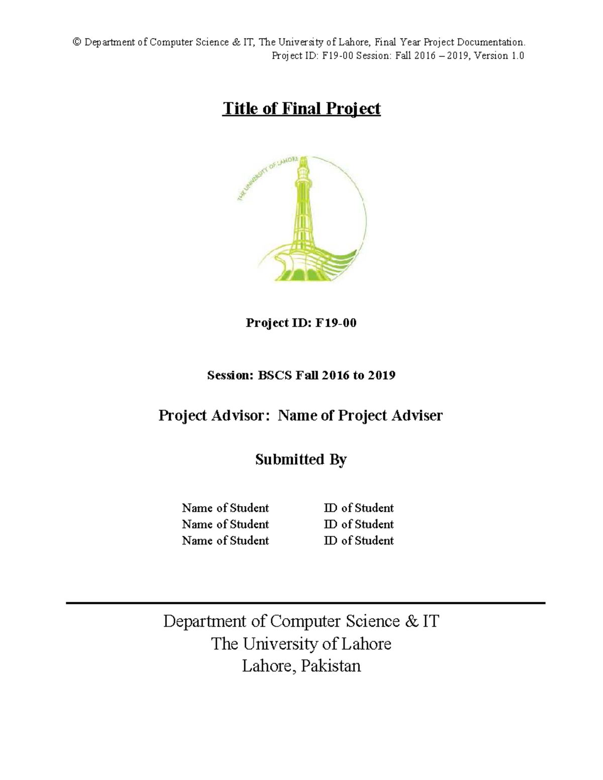 Final Year Project Documentation (BSCS 2016-2019) - Template - Studocu