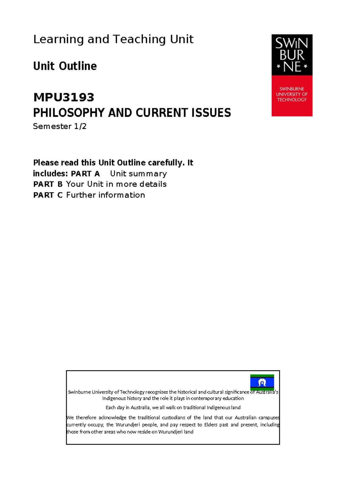 MPU3193 Unit Outline March 2025 semester-1 - Learning and Teaching Unit ...