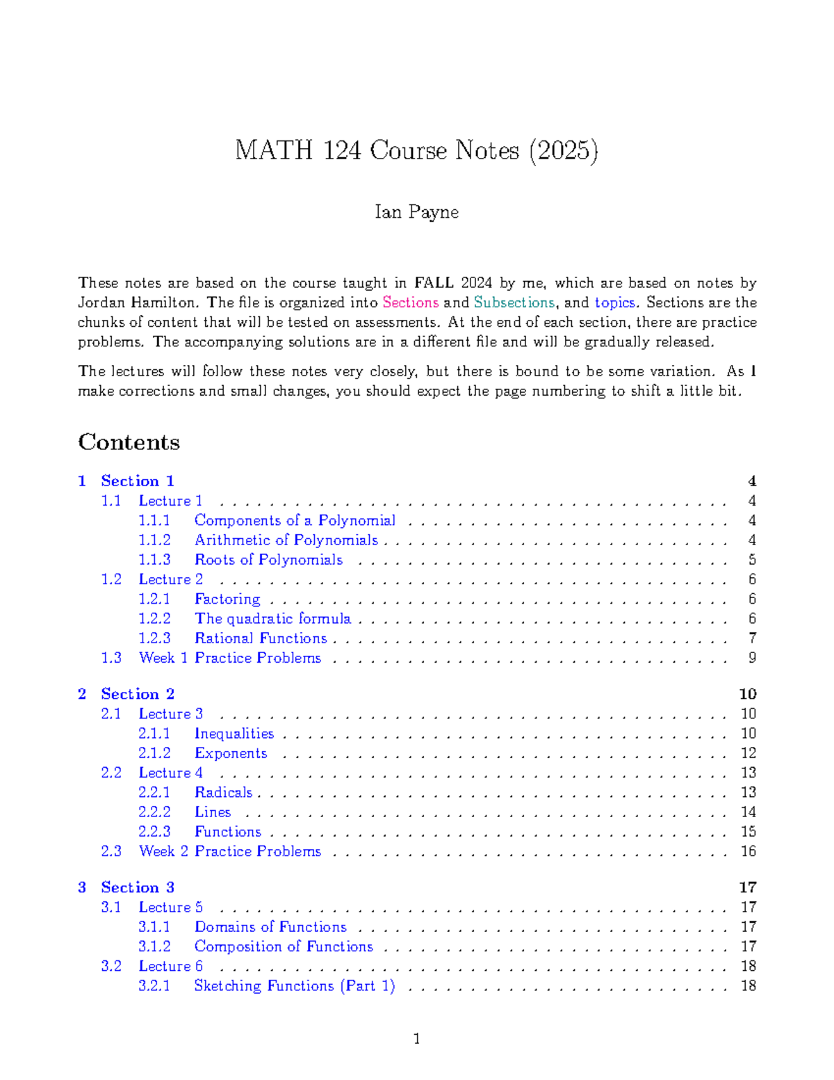 MATH 124 Course Notes: Fall 2024 Overview and Practice - Studocu