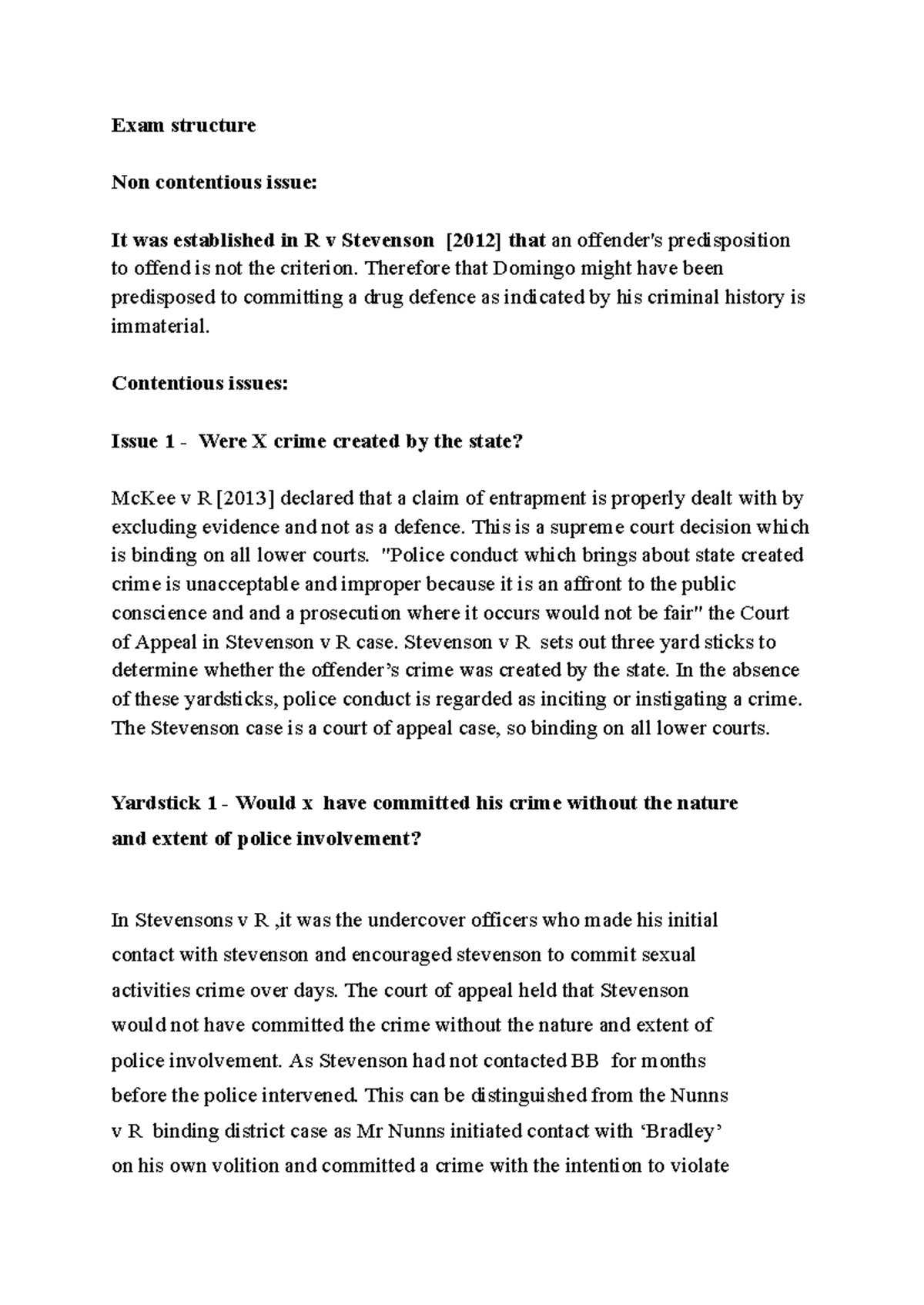 Law 101: Exam Structure and Notes on Entrapment Issues - Studocu