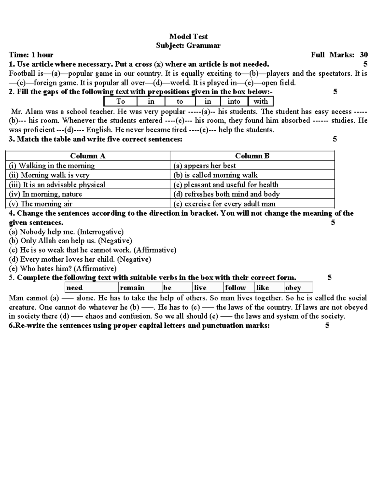 Grammar Model Test - SSC Exam Preparation - Studocu