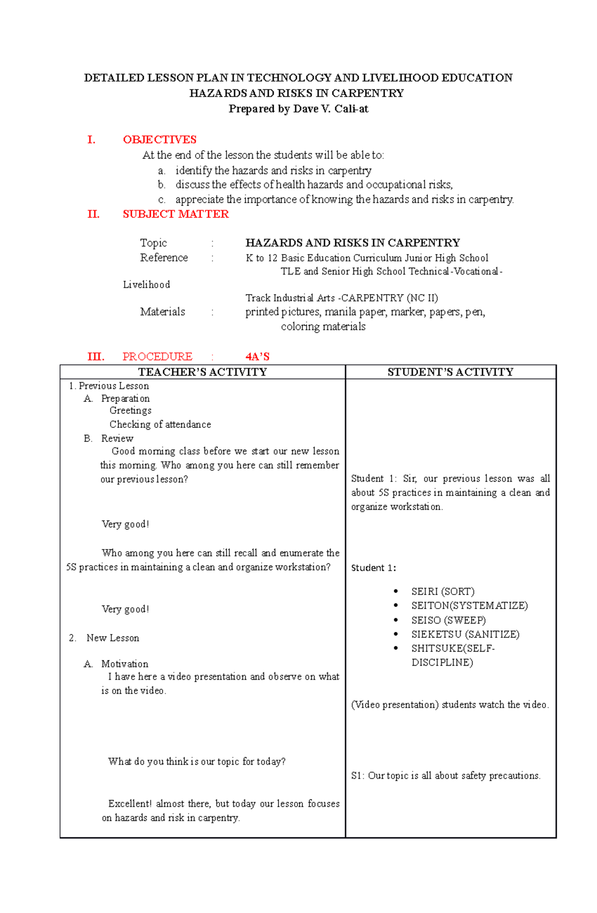 4AS Hazards Risks flp - N/A - DETAILED LESSON PLAN IN TECHNOLOGY AND ...