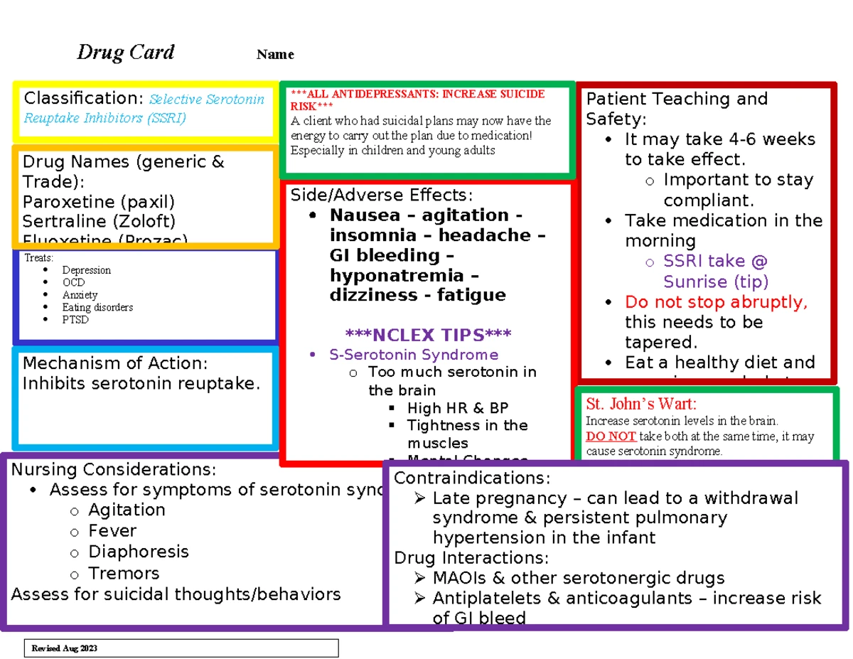 Acetaminophen Drug Cards - NSG124 Drug Card (must be handwritten) Route ...