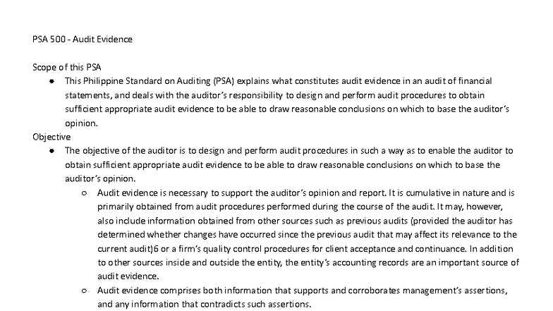 PSA 500 Audit Evidence: Understanding and Procedures for Assurance ...