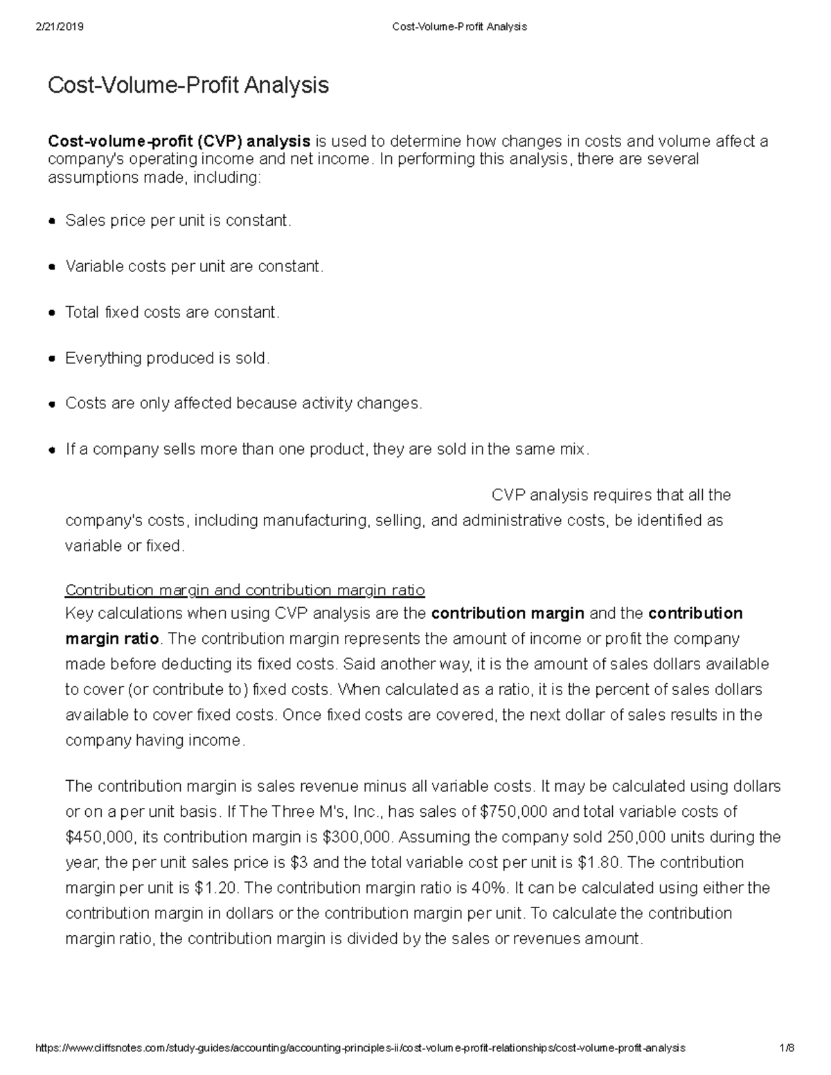 Cost-Volume-Profit Analysis notes - 2/21/2019 Cost-Volume-Profit ...