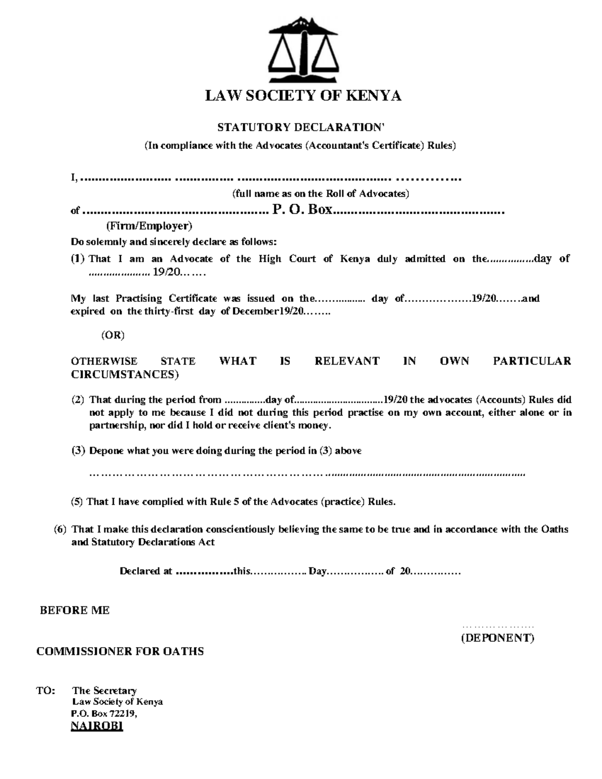 Statutory Declaration Form (3) for Advocates - LAW 101 - Studocu
