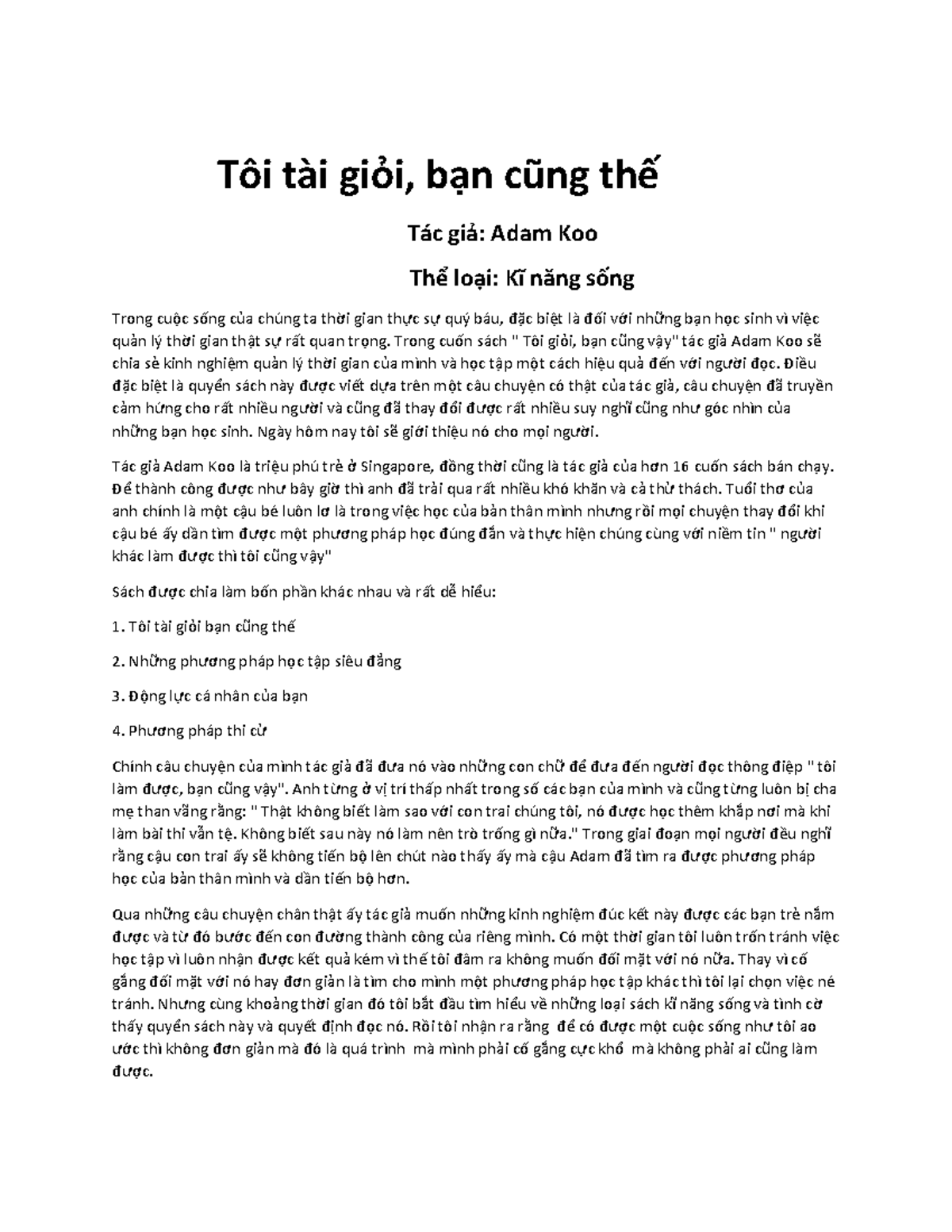 Bàilam - asfdad - Tôi tài giỏi, bạn cũng thế Tác giả: Adam Koo Thể loại ...