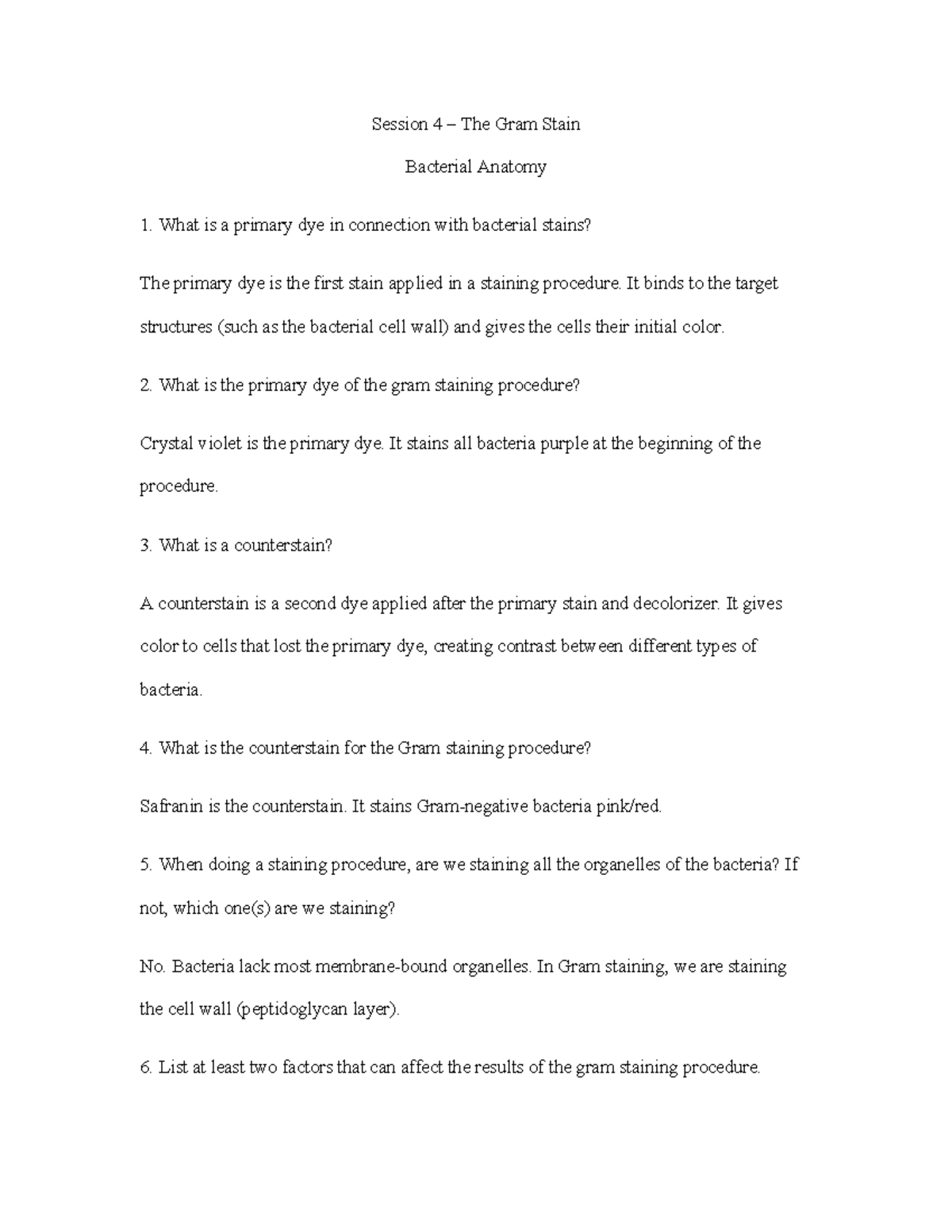 Session 4: Gram Stain and Bacterial Anatomy Overview - Studocu