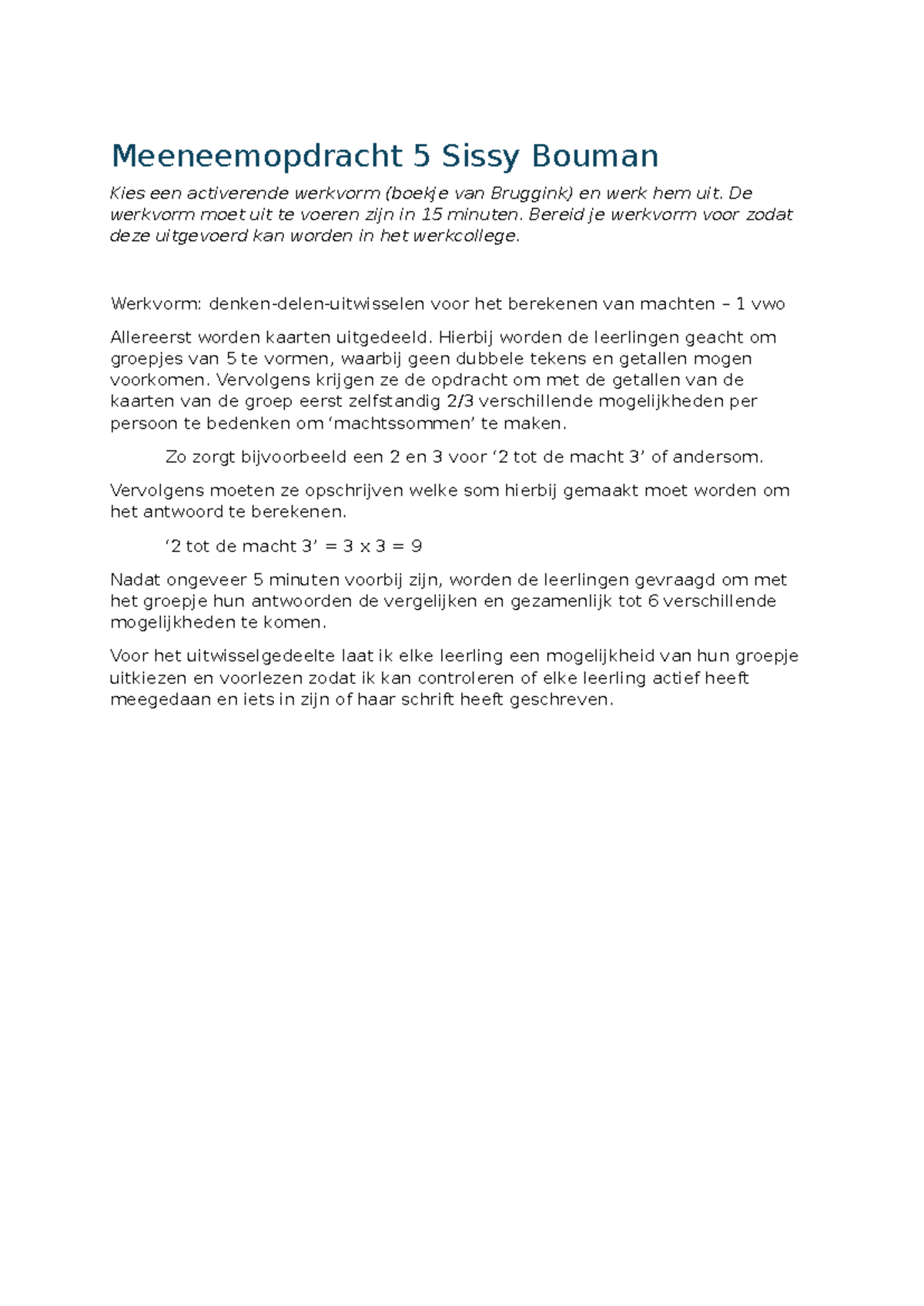 Meeneemopdracht 5: Activerende Werkvorm voor Machten 1 VWO - Studeersnel