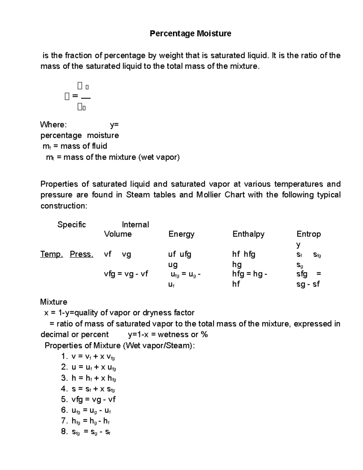 Understanding Percentage Moisture: Key Concepts and Equations - Studocu