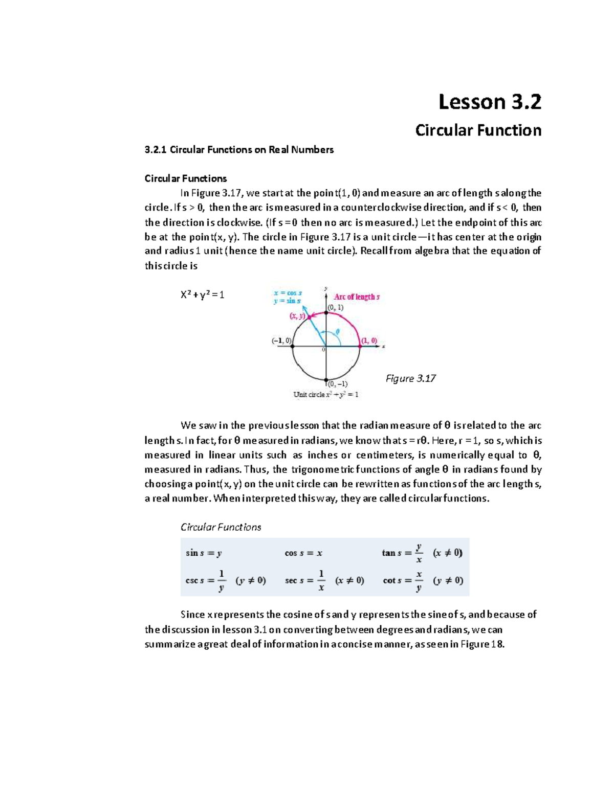 Lesson 3.2: Circular Functions and Their Properties (Week 012) - Studocu