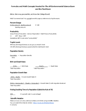 Formulas for apes exam - Formula cheat sheet for APES test - Formulas ...