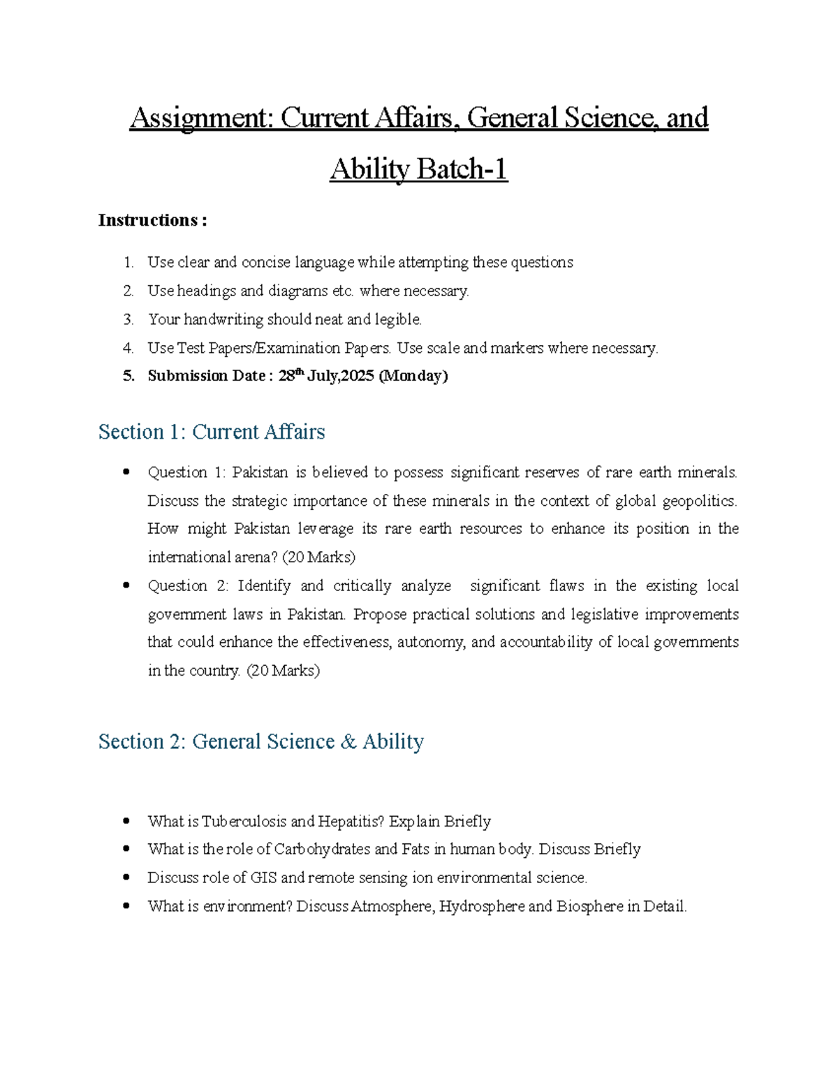 Assignment: Current Affairs & General Science Insights - Studocu