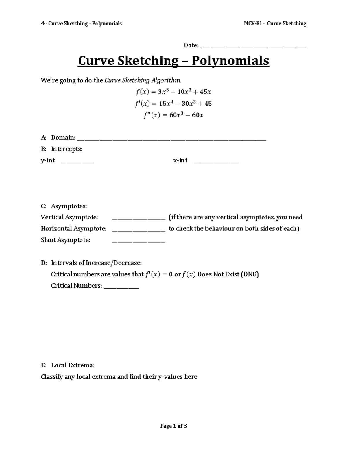 MCV4U Final Exam: Curve Sketching Polynomials Guide - Studocu