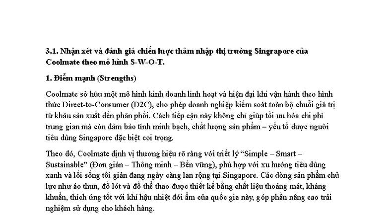 Chiến lược Thâm Nhập Thị Trường Singapore của Coolmate: Đánh Giá SWOT ...