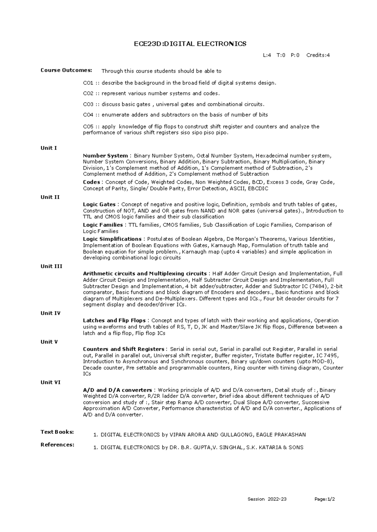 ECE 23D - Digital Electronics Class Notes and Course Outcomes - Studocu