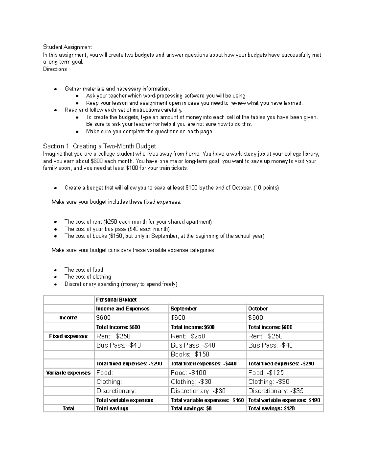 Budgeting Assignment: Creating and Adapting Personal Budgets - Studocu