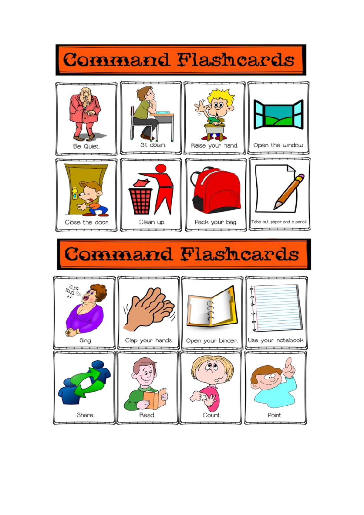 Flashcards - Basic Commands and Actions for Classroom Management - Studocu