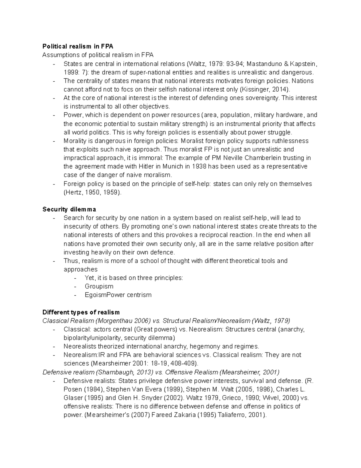 Lecture 2 - Political Realism and Foreign Policy Theories in FPA - Studocu
