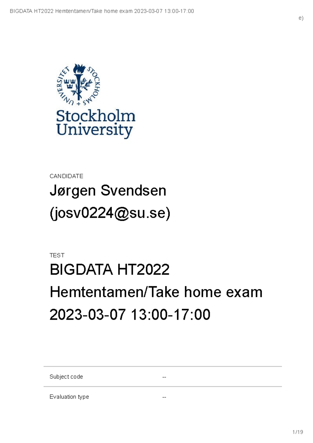 BIGDATA HT2022 Home Exam e) Analysis and Insights - Studocu