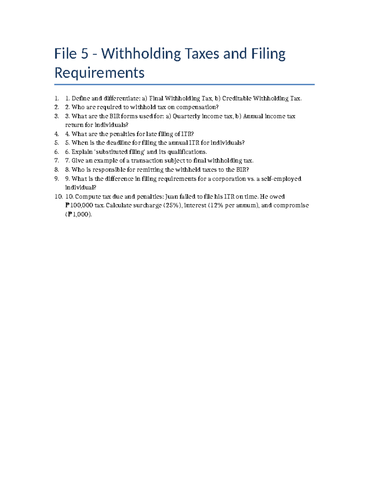 File 5 - Withholding Taxes: Definitions, Requirements & Penalties - Studocu