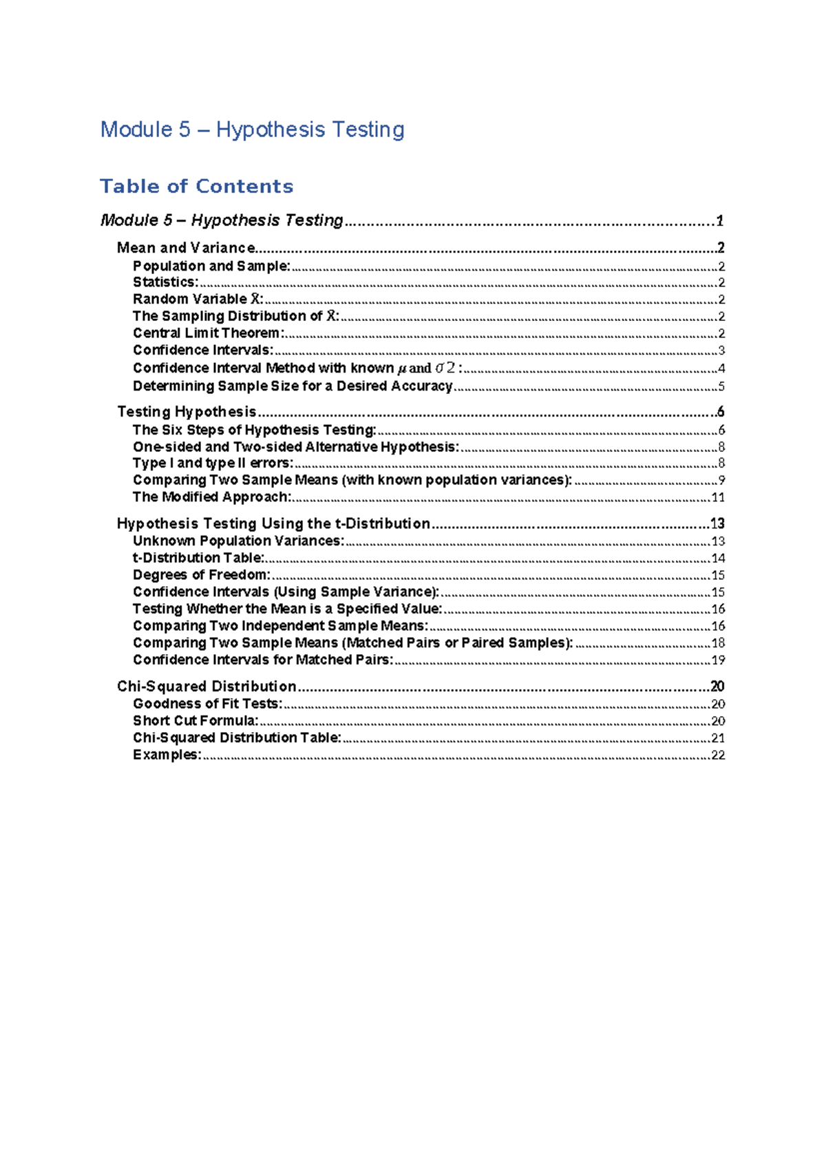 Module 5 Lecture Notes - Advanced Hypothesis Testing Techniques - Studocu