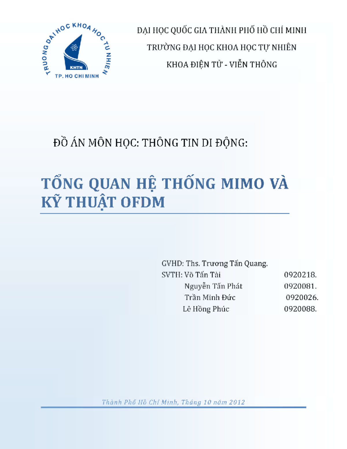 Đồ Án Môn Học: Thông Tin Di Động - Tổng Quan Hệ Thống MIMO và Kỹ Thuật ...
