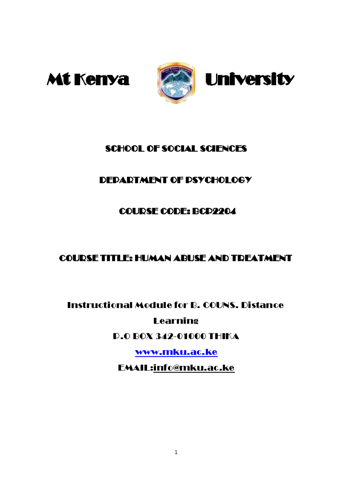 BCP2204 Human Abuse and Treatment: Understanding and Interventions ...