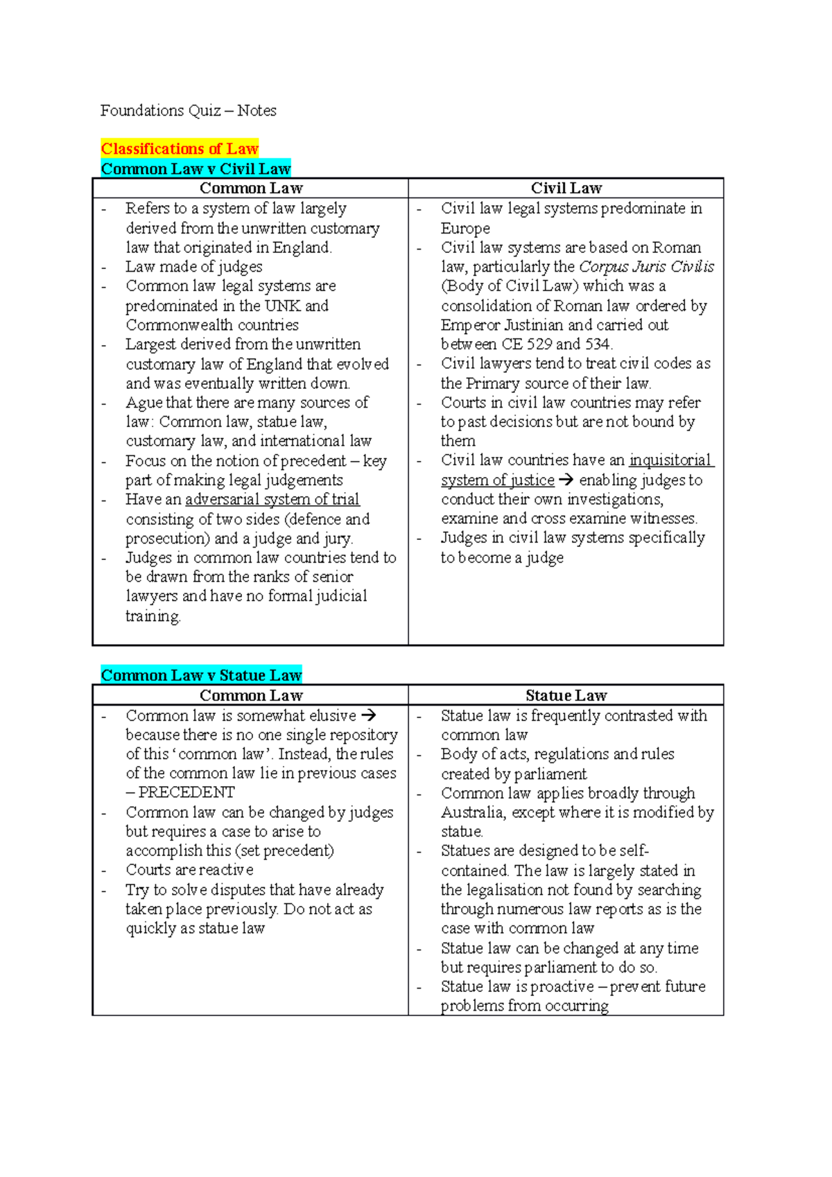 Foundations Quiz - Law Class Notes and Key Concepts - Studocu