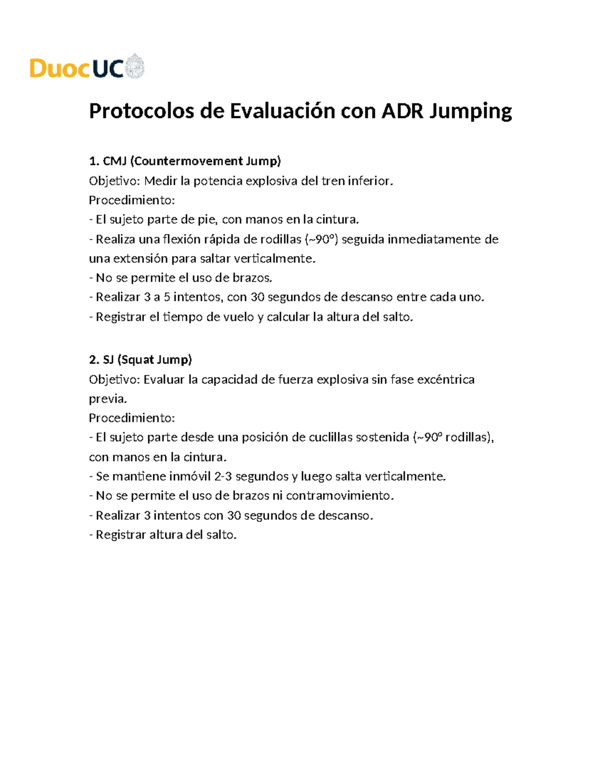 Protocolos de Evaluación de Saltos - Examen Tr. CMJ, SJ, Drop Jump ...
