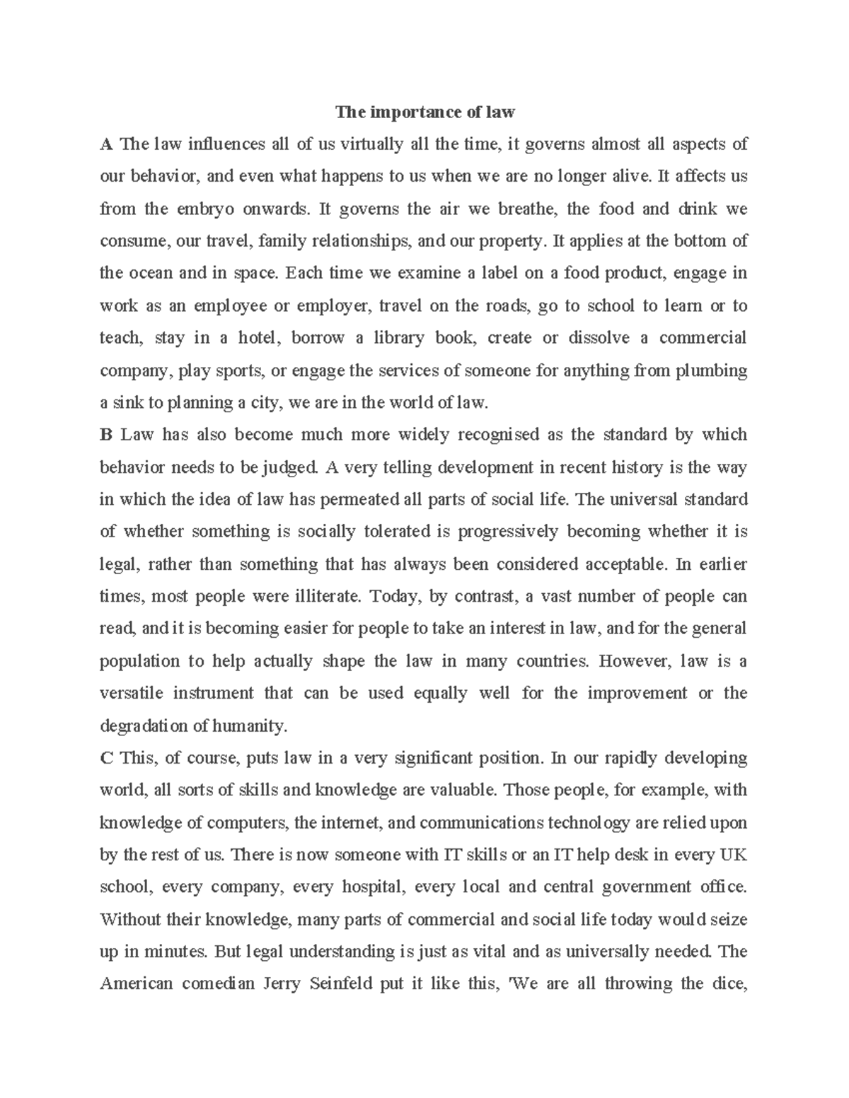 The Importance of Law: A Comprehensive Overview (LAW101) - Studocu