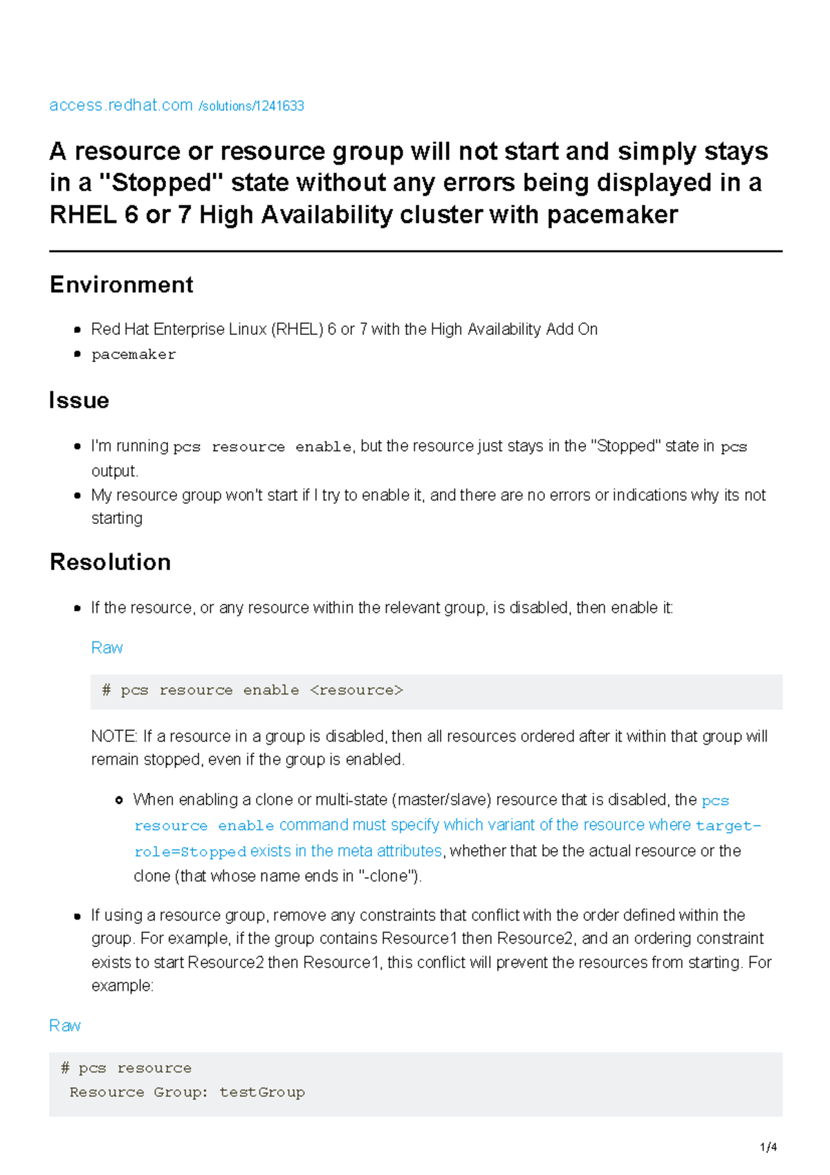 RHEL 6/7 High Availability Cluster Resource Start Issues & Resolutions ...