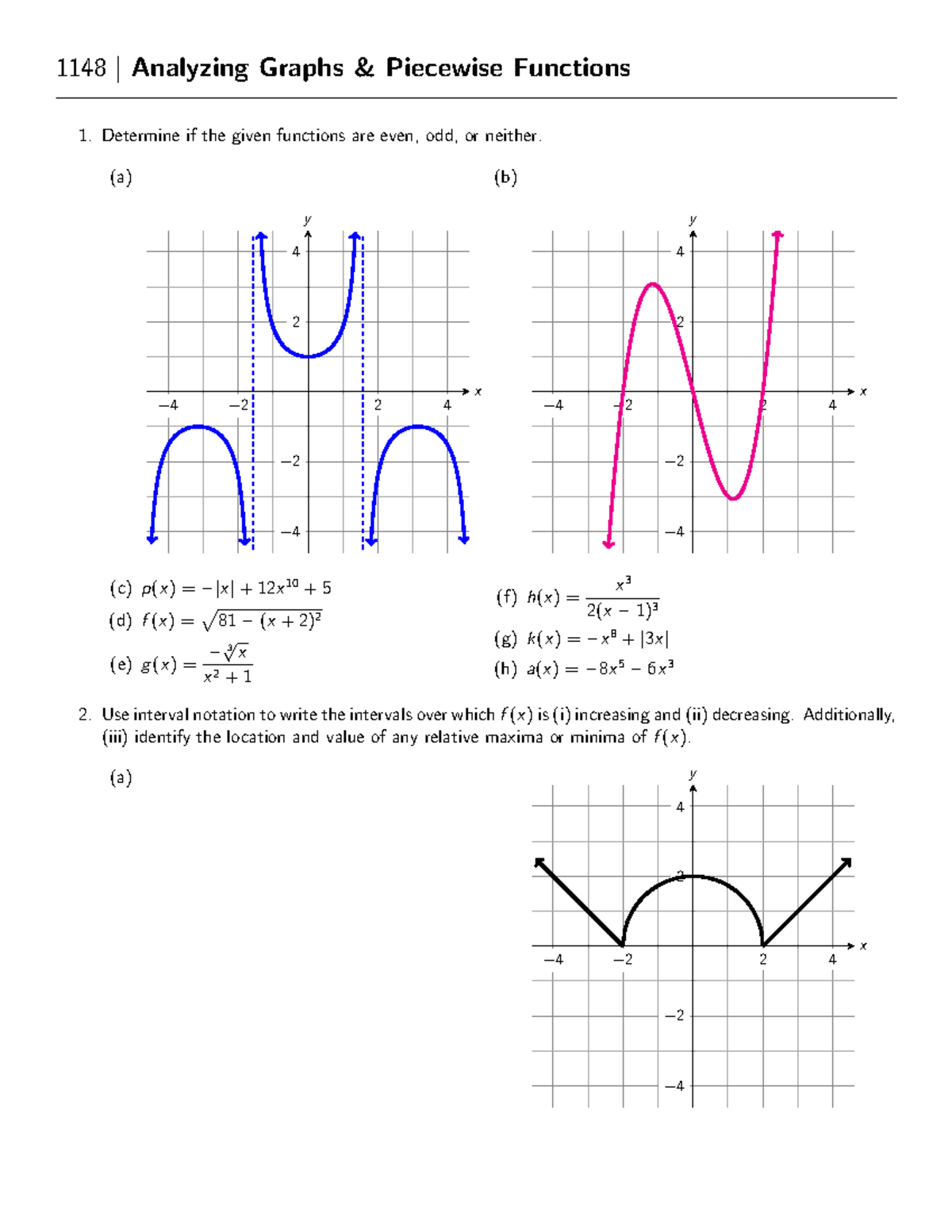 Piecewise Functions & Graph Analysis: Math 1148 Exam Review - Studocu