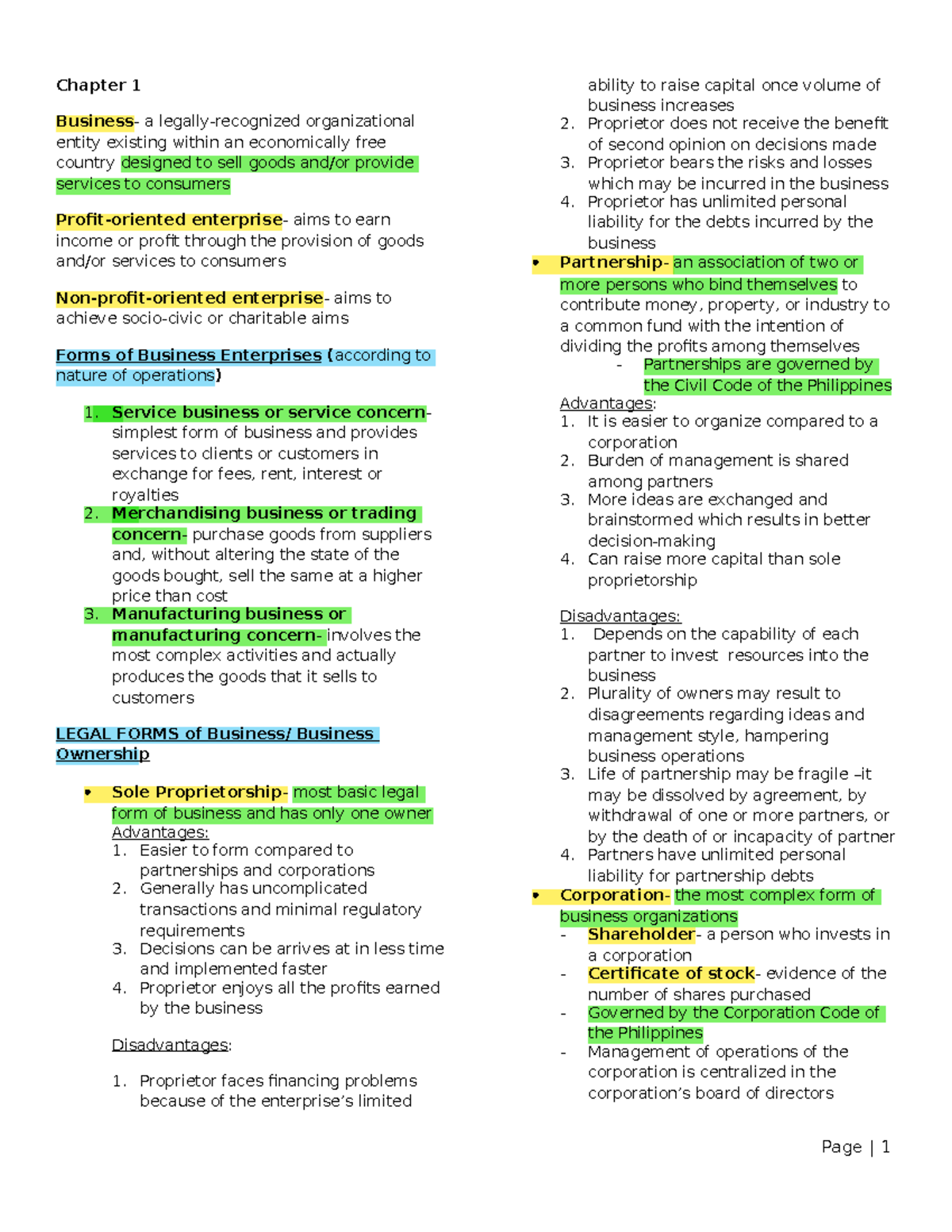 Basic-Accounting-Reviewer - Chapter 1 Business- a legally-recognized ...