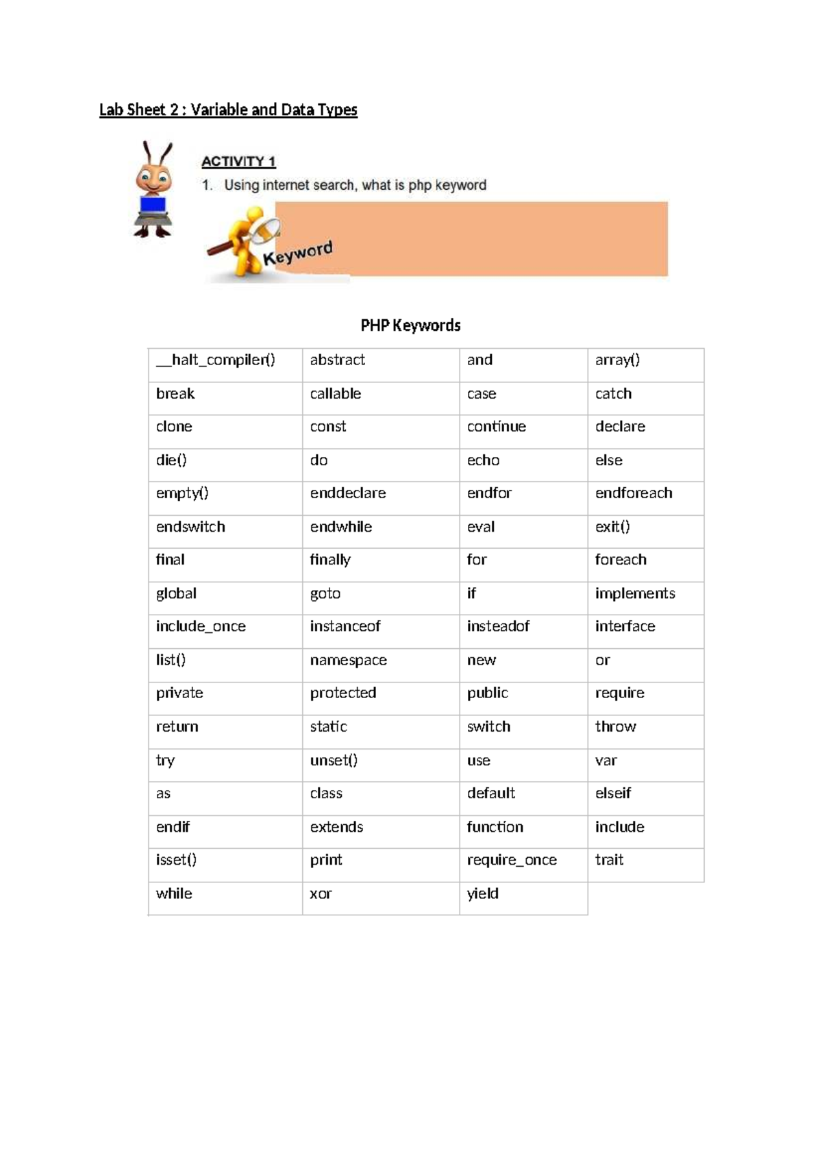 Lab Sheet 2: PHP Variables & Data Types Overview - Studocu