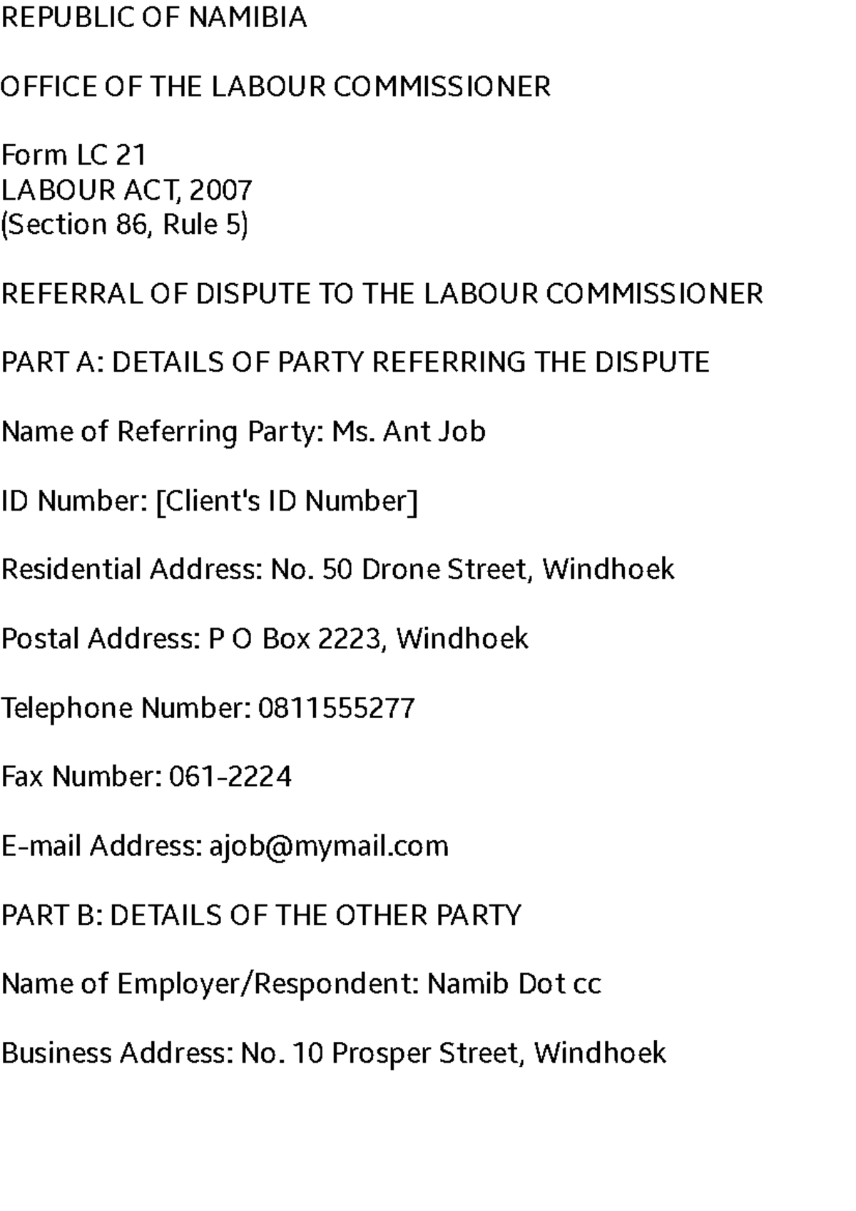 Labour Act 2007 Case Study: Severance Pay Dispute - JTC 2024 - Studocu