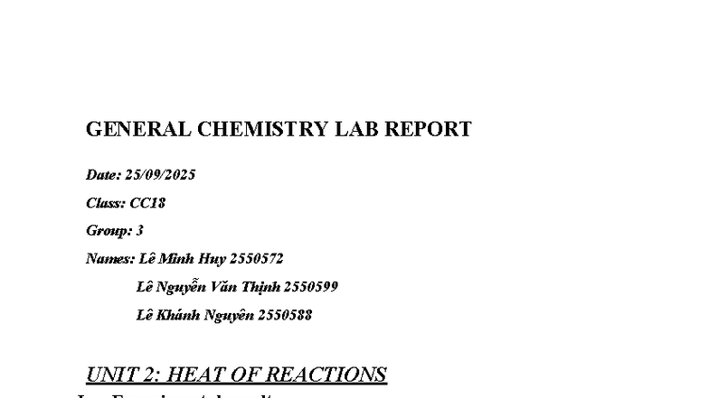 General Chemistry Lab Report: Units 2, 4, & 8 Analysis - Studocu