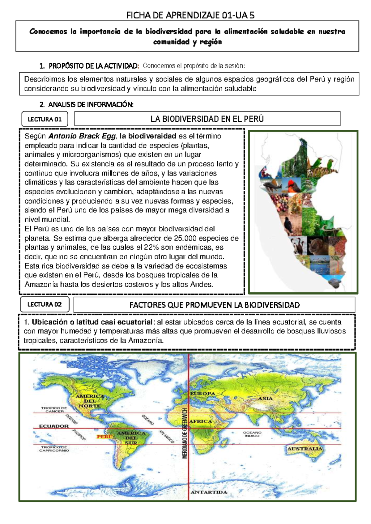 Ficha de Aprendizaje CCSS 1 Grado - Biodiversidad y Alimentación - Studocu