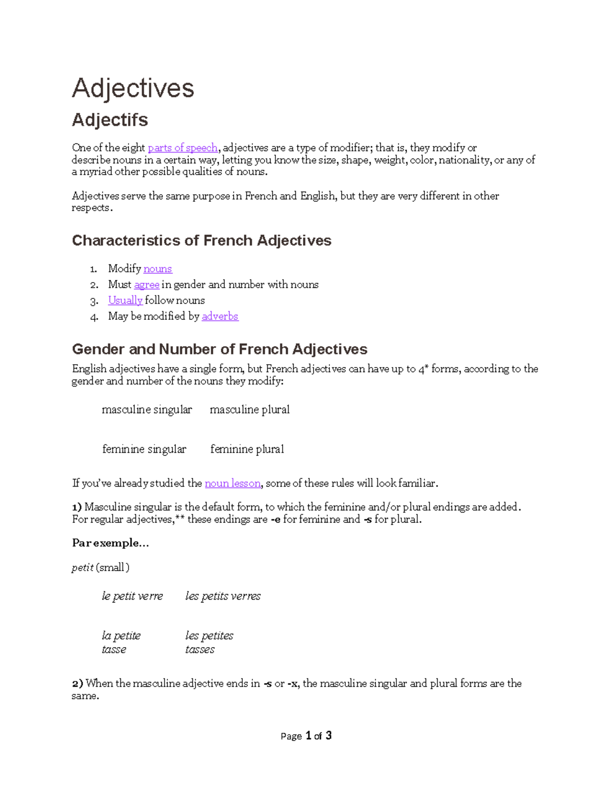 Adjectives - Common unit - Adjectives Adjectifs One of the eight parts ...