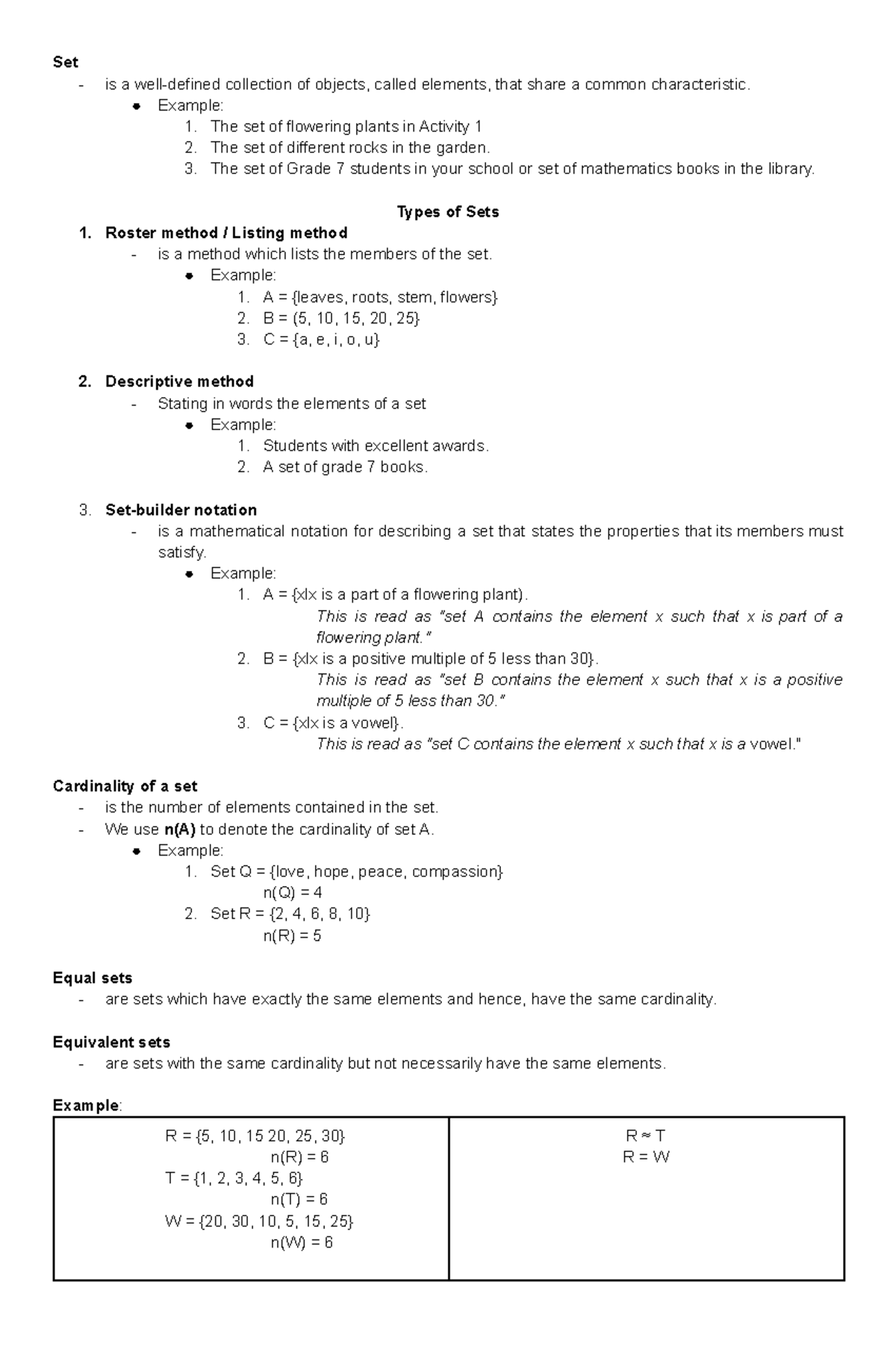 MATH Reviewer - Set - is a well-defined collection of objects, called ...