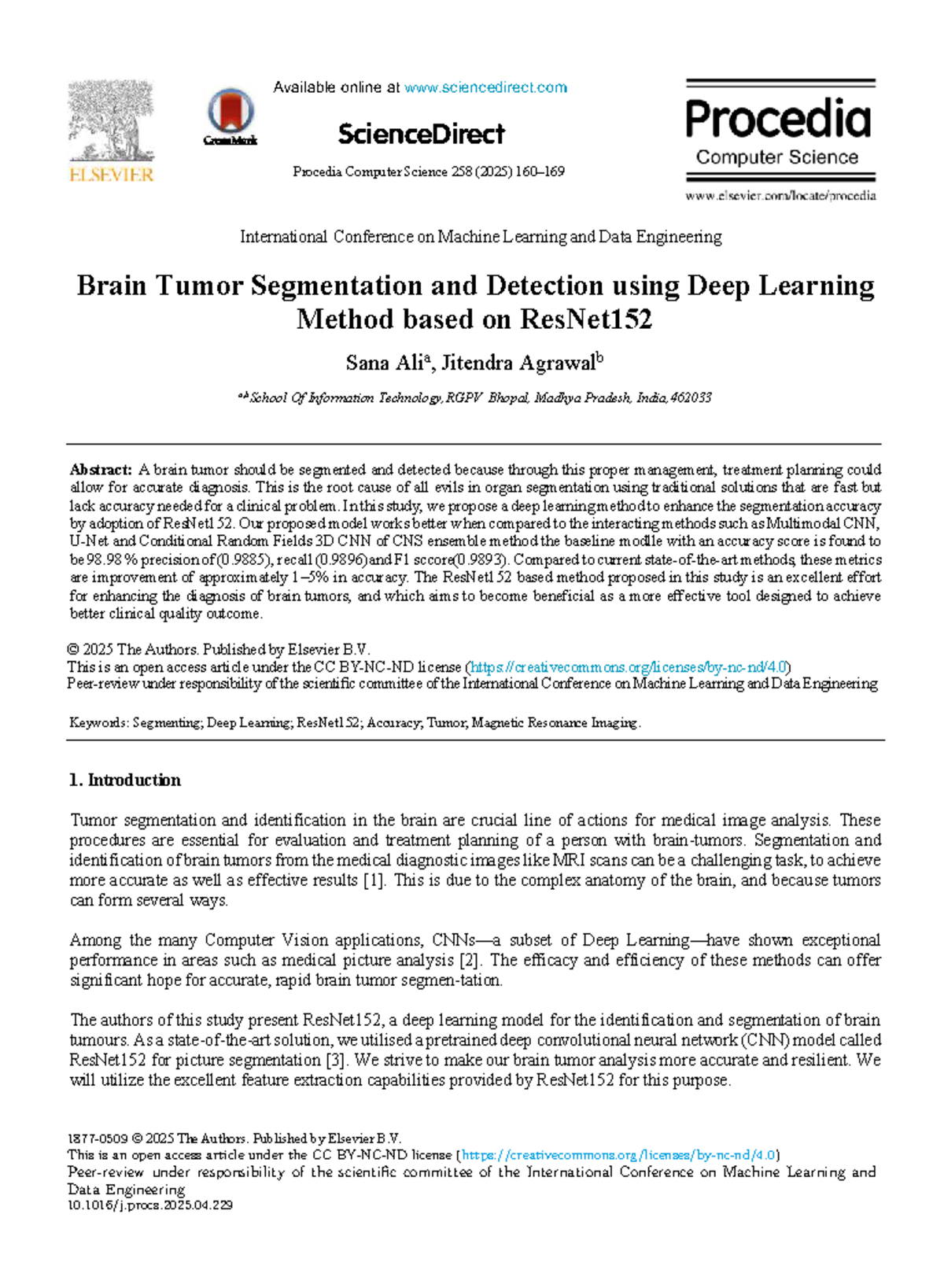 Research Paper on Brain Tumor Detection Using ResNet152 (2025) - Studocu