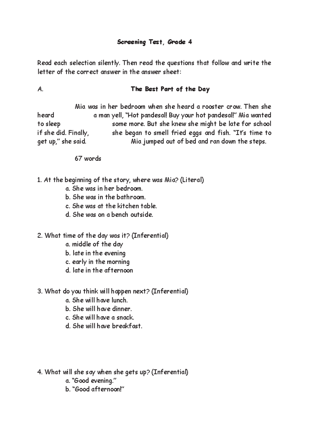GST-Phil-IRI-Material-English-Grade 4 & 6 Screening Test Guide - Studocu
