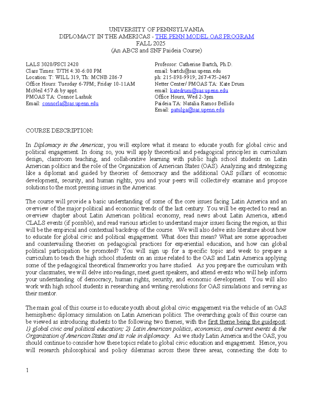 LALS 2420 Diplomacy in the Americas: Fall 2025 Course Overview - Studocu