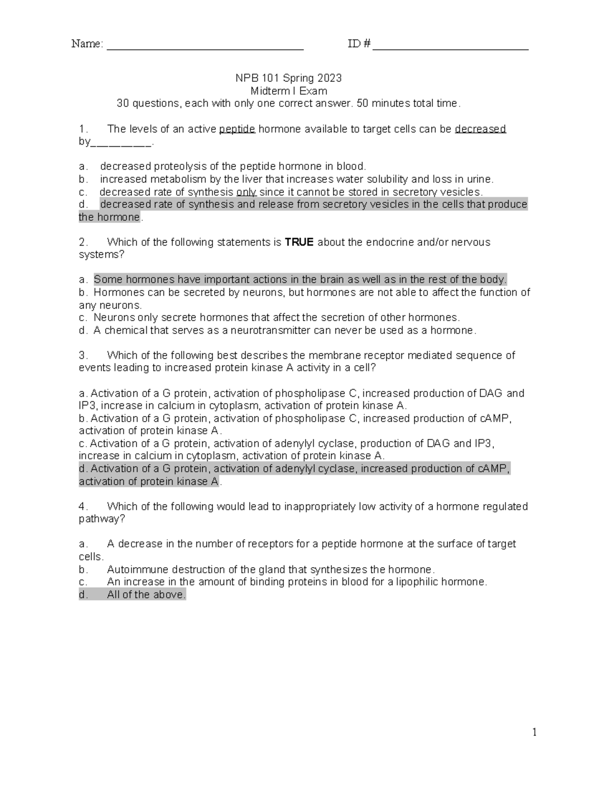 Midterm I Answers for NPB 101 S2023 – Complete Study Guide - Studocu
