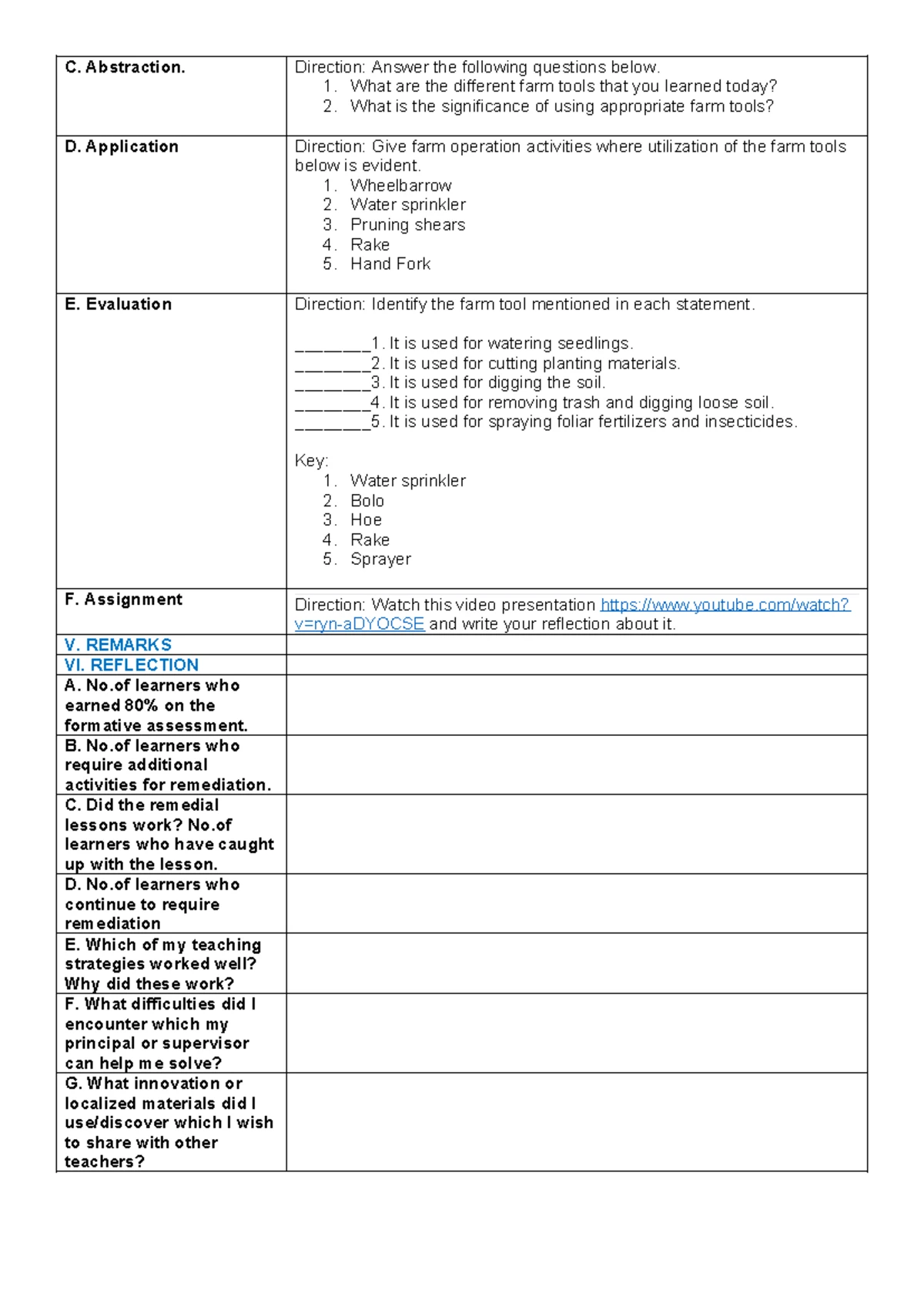 LP 4 - Lesson Plan for TLE: Nursery Work Objectives and Activities ...