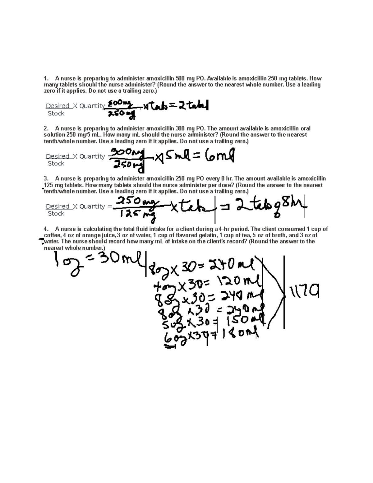NUR 101: Calculation Questions for Medication Administration - Studocu