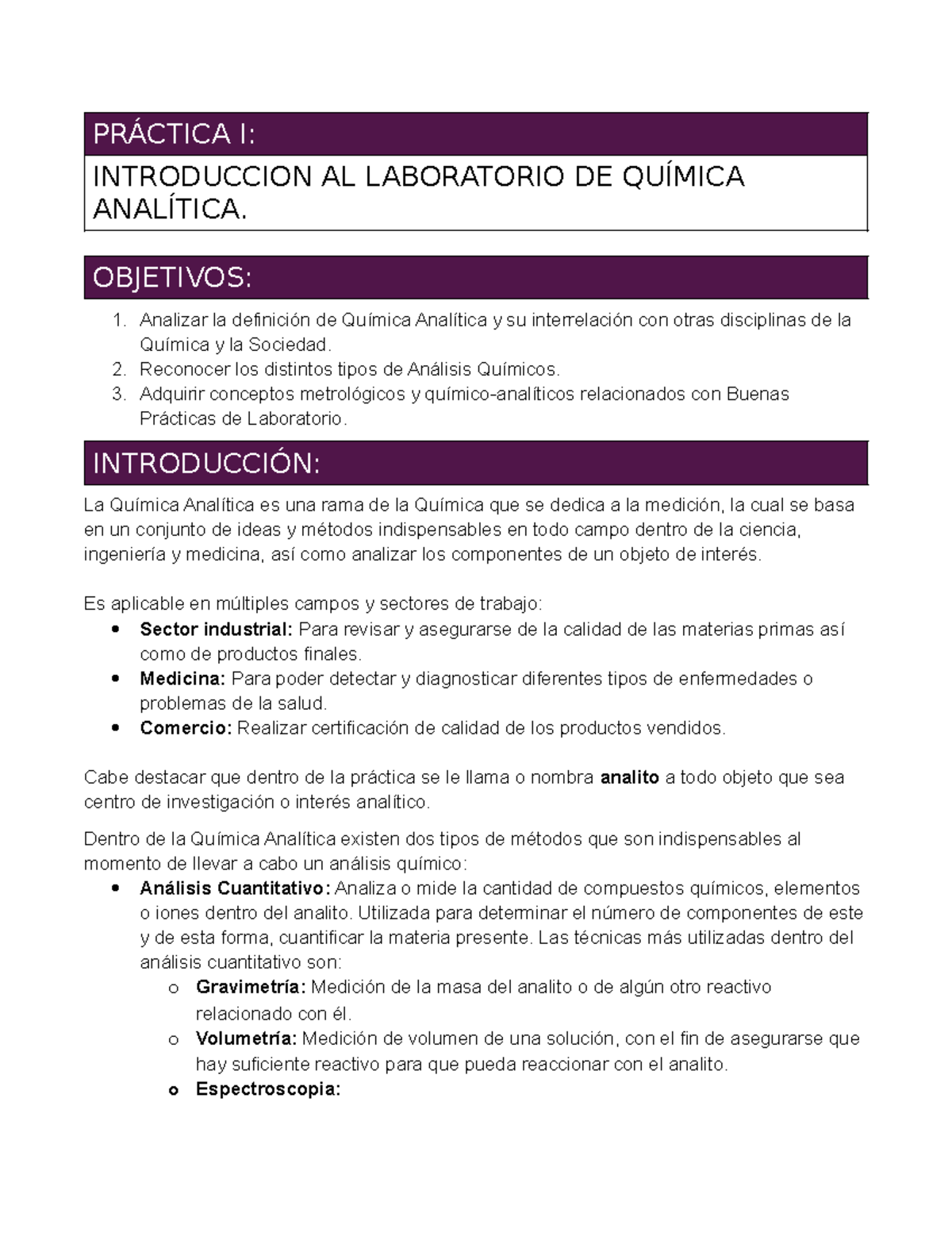 Práctica 1 QA1 - Practica 1 - PRÁCTICA I: INTRODUCCION AL LABORATORIO DE QUÍMICA ANALÍTICA ...