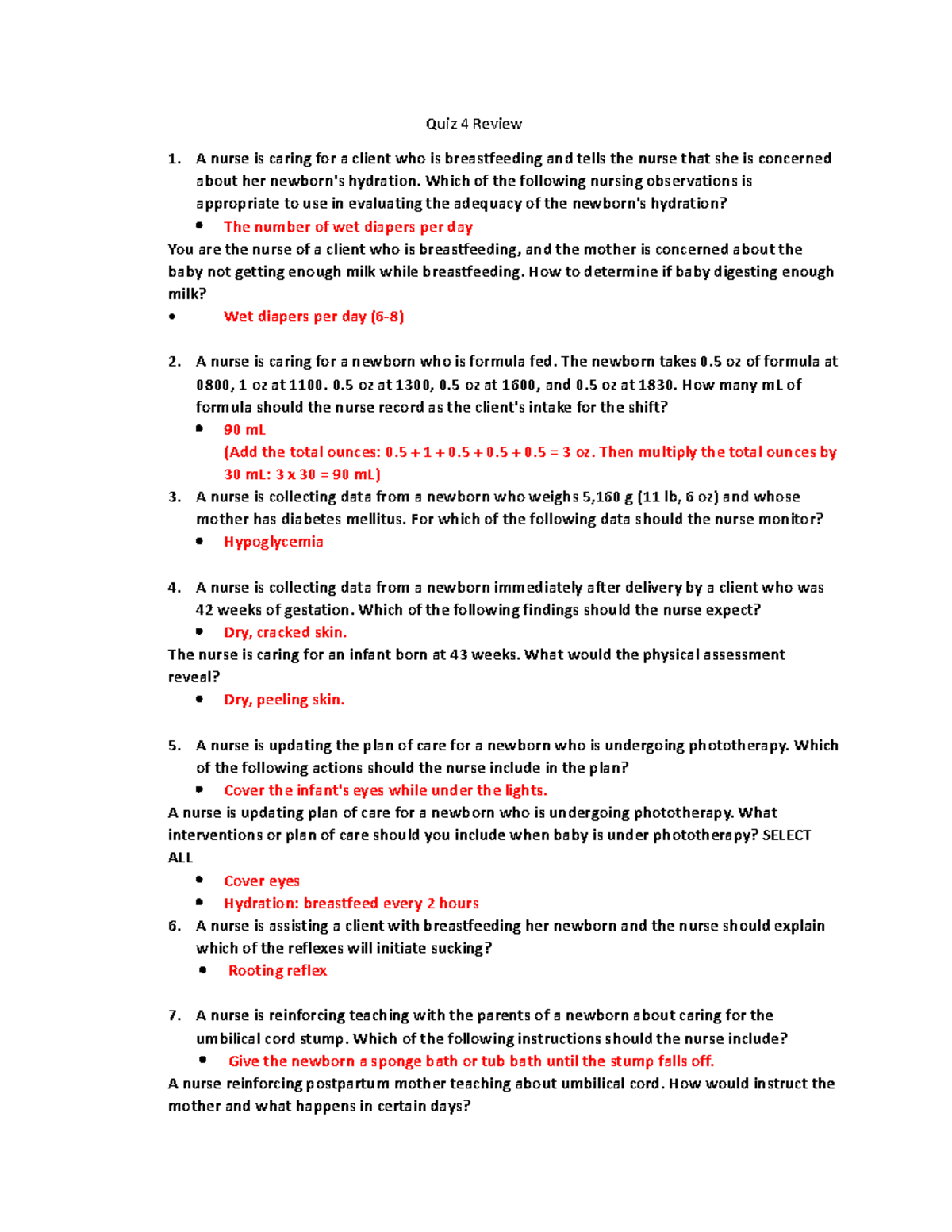 OB Quiz 4 Review: Nursing Care for Newborns and Infants - Studocu