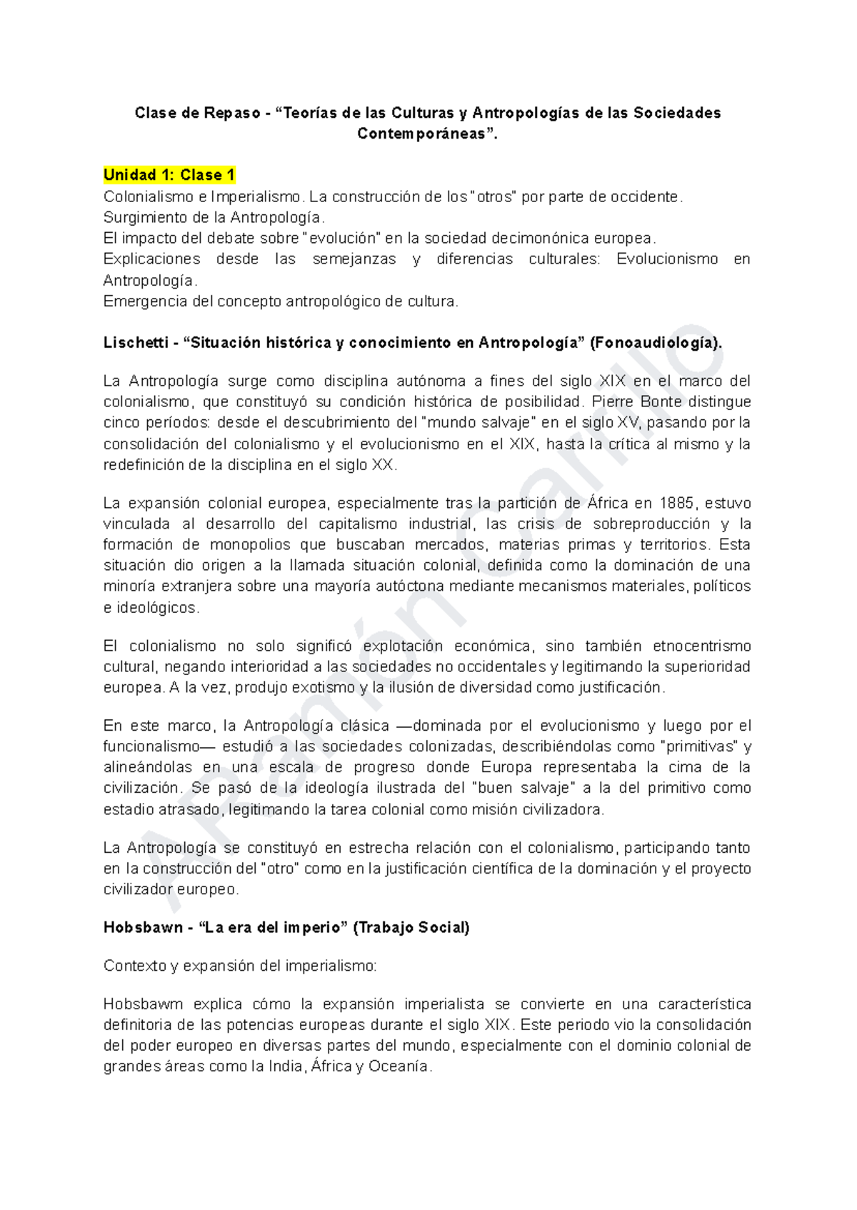Resumen de la Clase de Repaso: Culturas y Antropologías - Antro 1 ...
